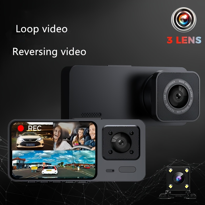 32GB Car DVR - Triple-Lens Front, Inside, and Rear View Driving ...