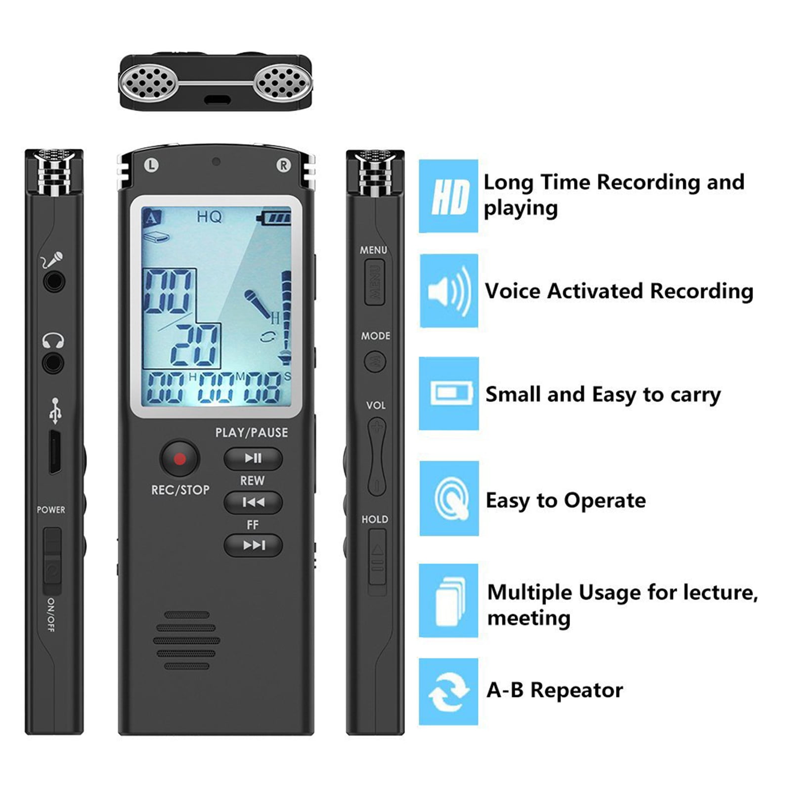 32GB Digital Voice Activated Recorder for Lectures, 12Hours Sound Audio ...