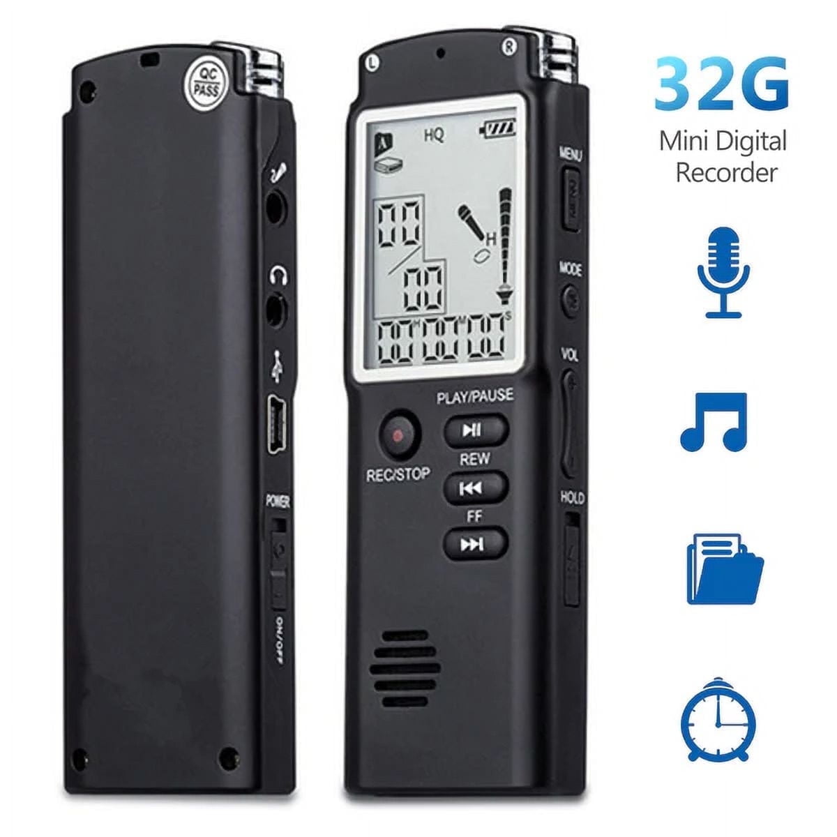 32GB Digital Voice Recorder: Rechargeable, Portable, USB, MP3, A-B Function - Walmart.com