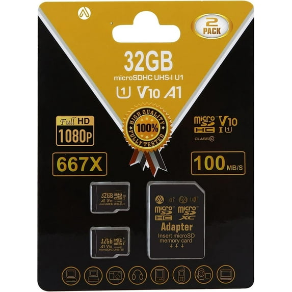 32GB SD Card, 2 MicroSD Memory , MicroSDHC Class 10 UHS-I U1 V10 TF ...