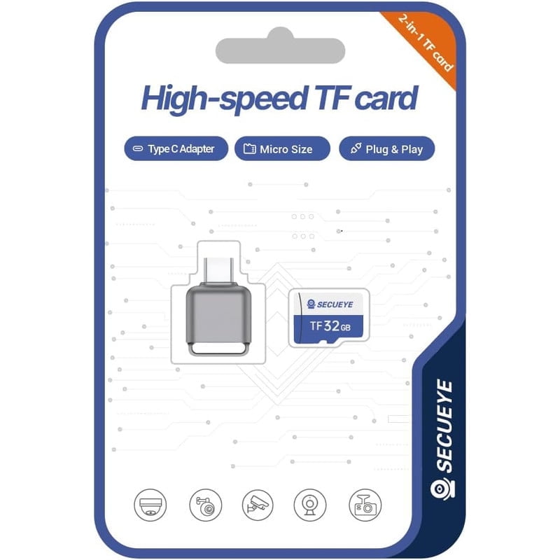 32GB TF Memory Card with Type C Adapter FAT32 Class 10 High Speed ...