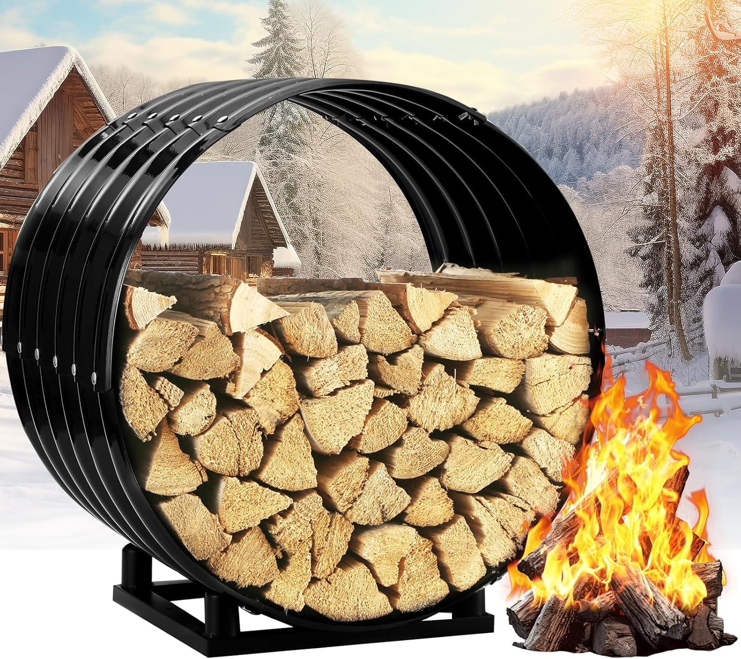32IN Firewood Rack Hoop Outdoor Indoor, 300Lbs Load Capacity,Heavy Duty ...