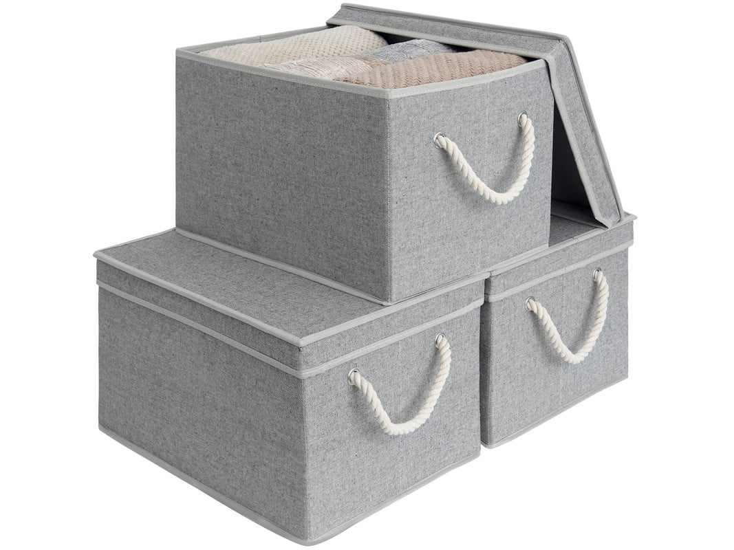 32L Storage Bins with Lids, Decorative Storage Boxes and Soft Rope ...