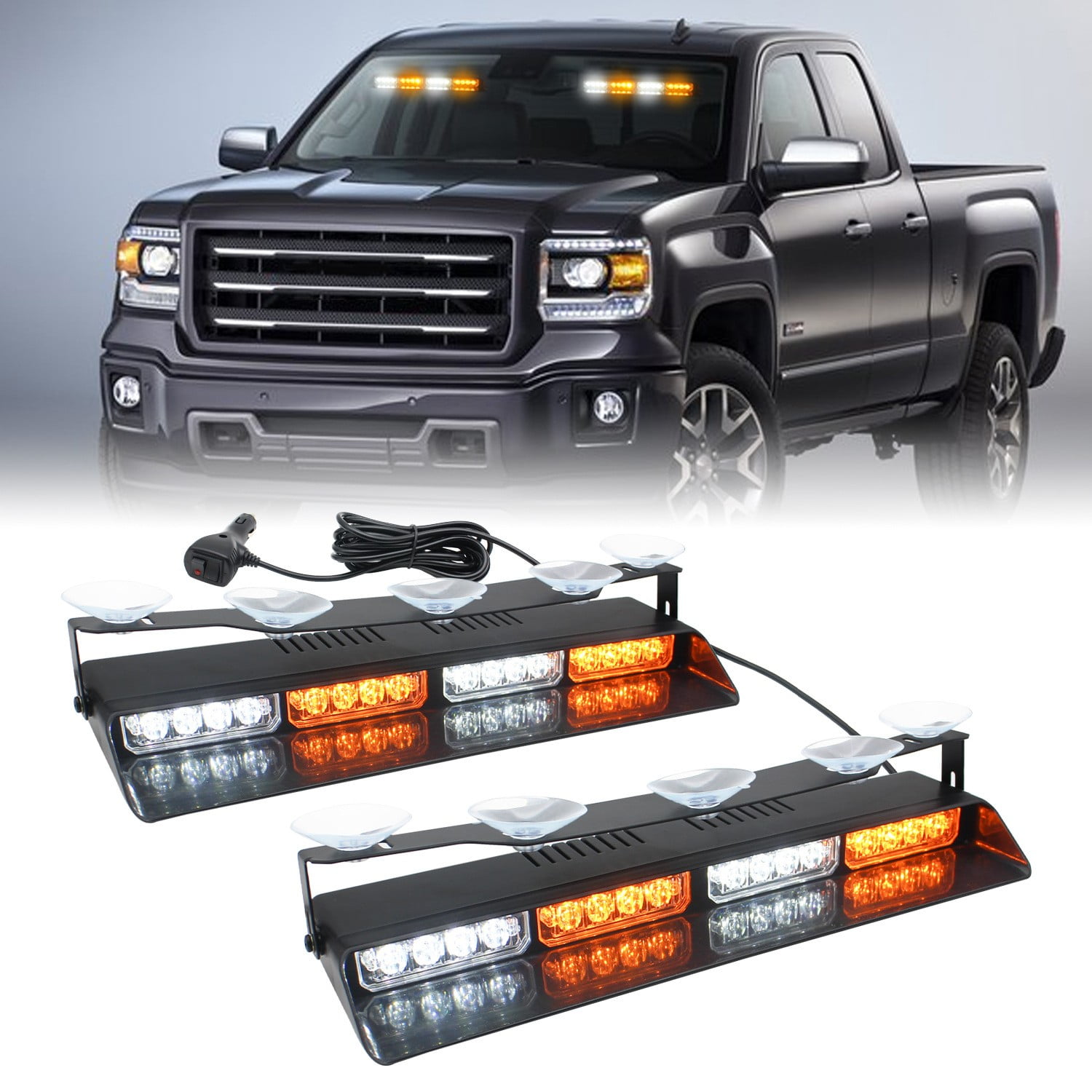 32LED Amber White Emergency Dash Strobe Lights, Warning Hazard Interior ...