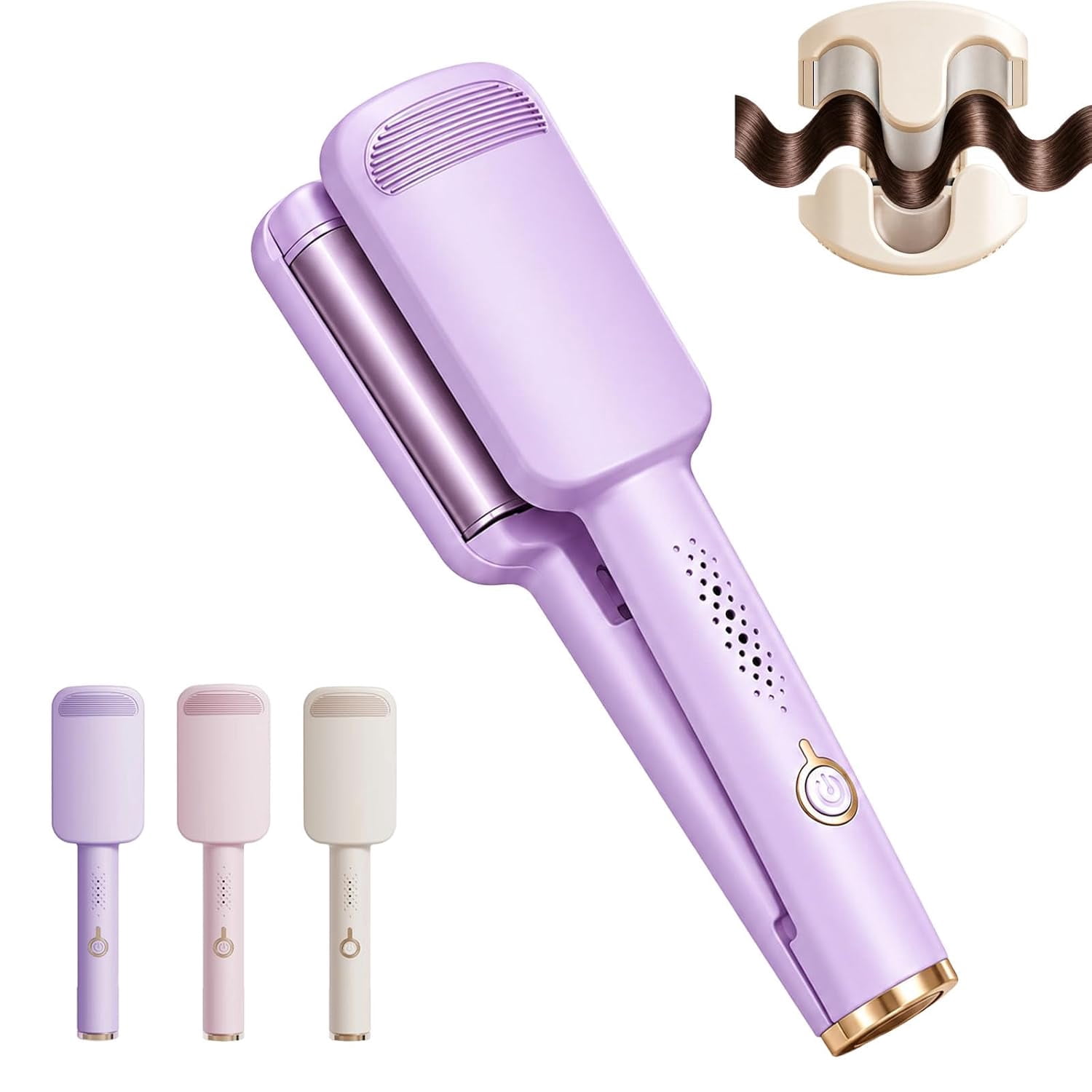 32MM Wavy Hair Curler Big Bouncy Curls, U-Shaped Curling Iron， Purple ...