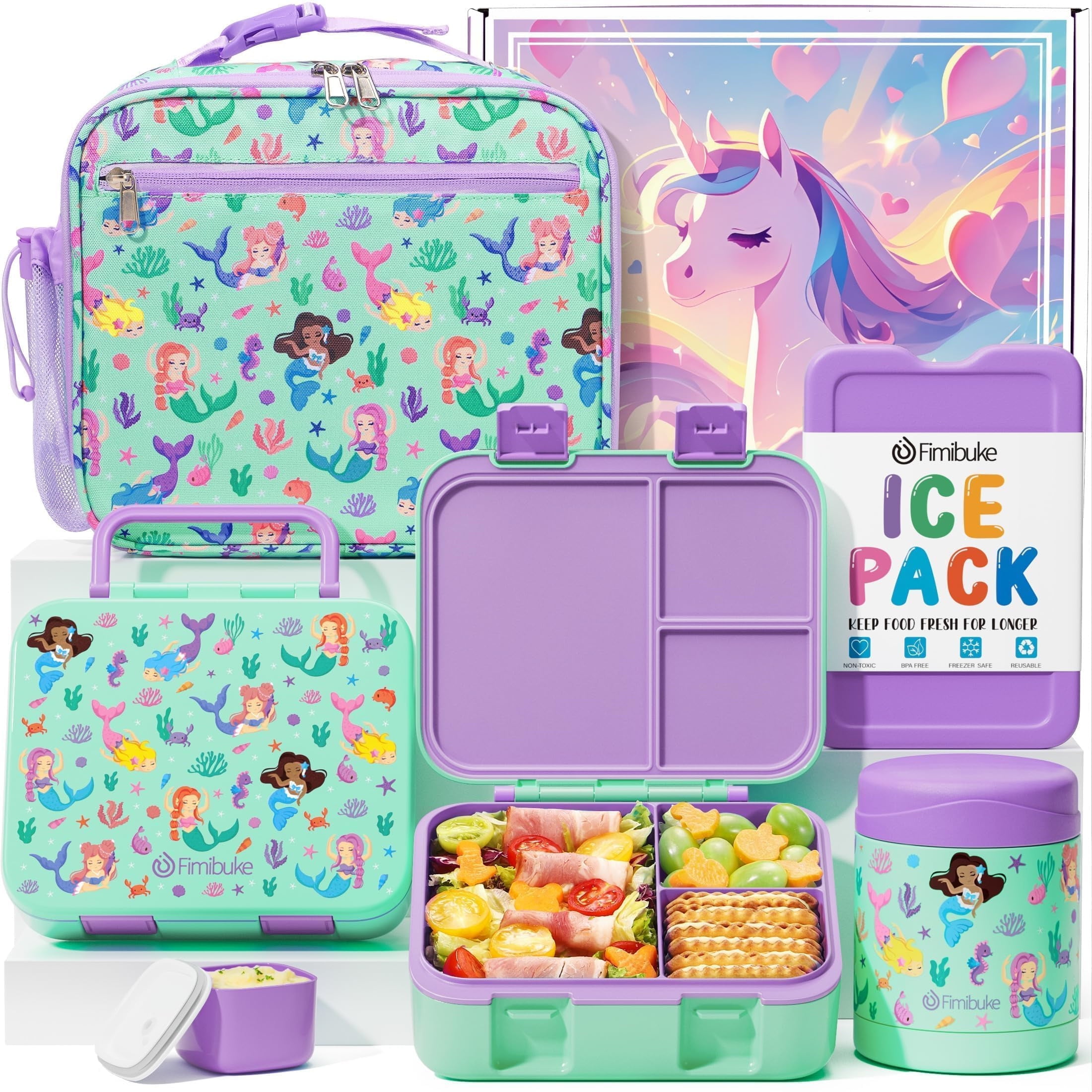 32OZ Bento lunch Box with 12oz Thermos, Insulated Lunch Bag & Ice Pack ...