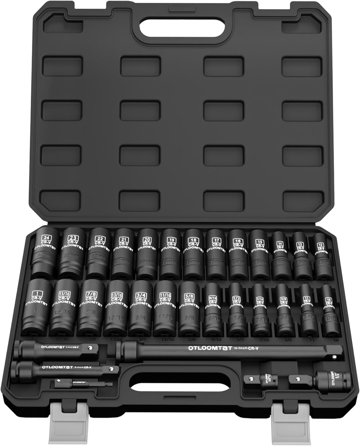 32PCS 1/2" Drive Impact Socket Set - Heavy Duty Industrial-Grade Deep ...