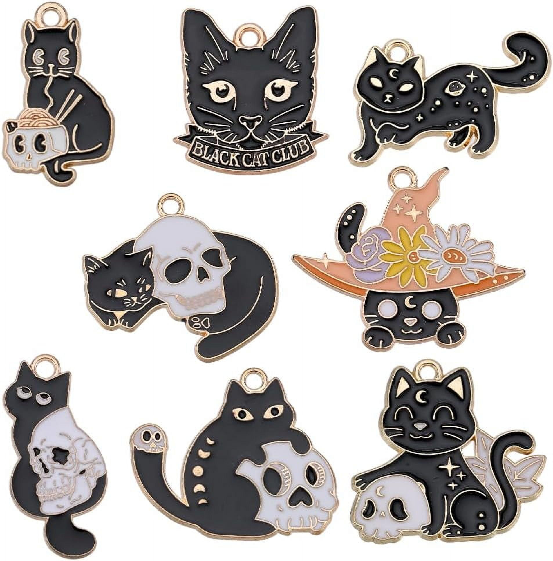 32PCS 8 STYLES Black Cat Charms Bulk Gothic Scary Skull Goth Skeleton ...