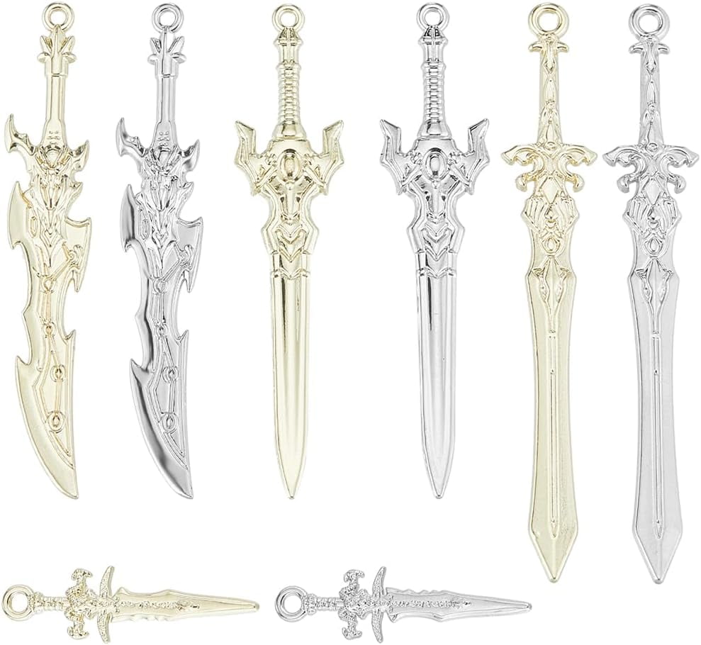 32PCS 8 STYLES Silver Swords Charms Bulk Long Sword Charms Halloween ...