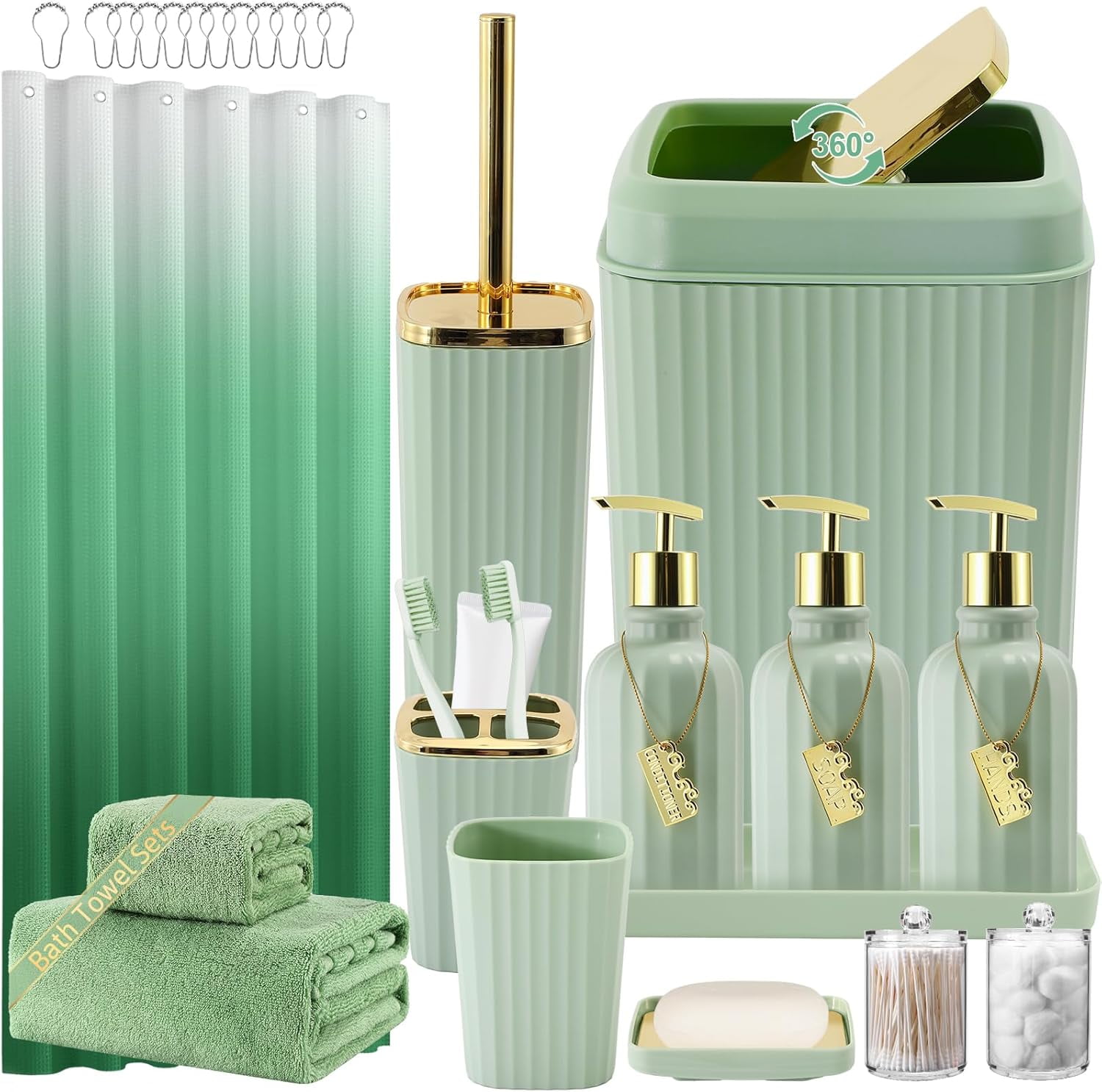 32PCS Bathroom Accessories Set Bathroom Set,Green Shower Curtain Set ...