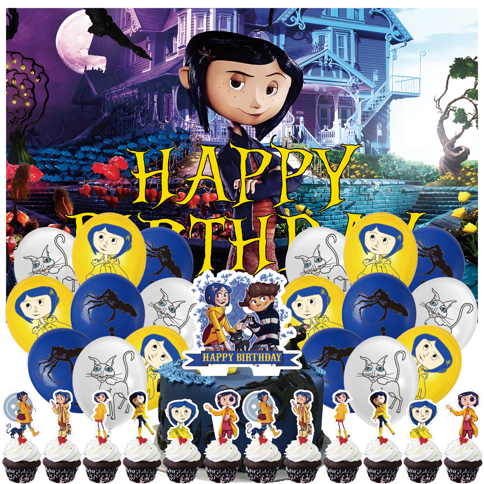 32PCS For Coraline Theme Birthday Party Decorations Set with 13 Cupcake ...
