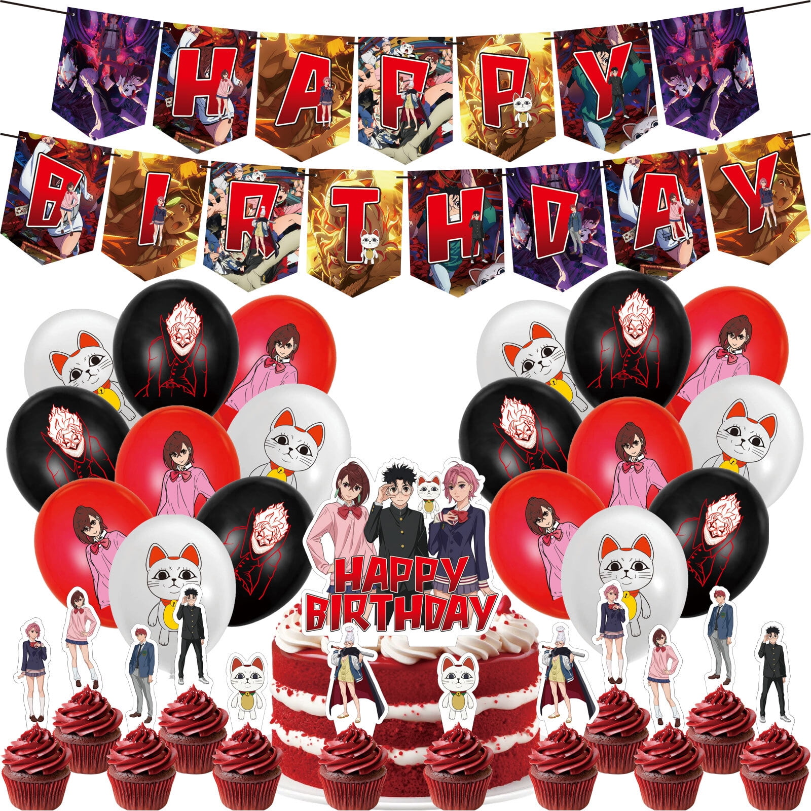 32PCS For Dan Da Dan Theme Birthday Party Decorations,12 Cupcake ...