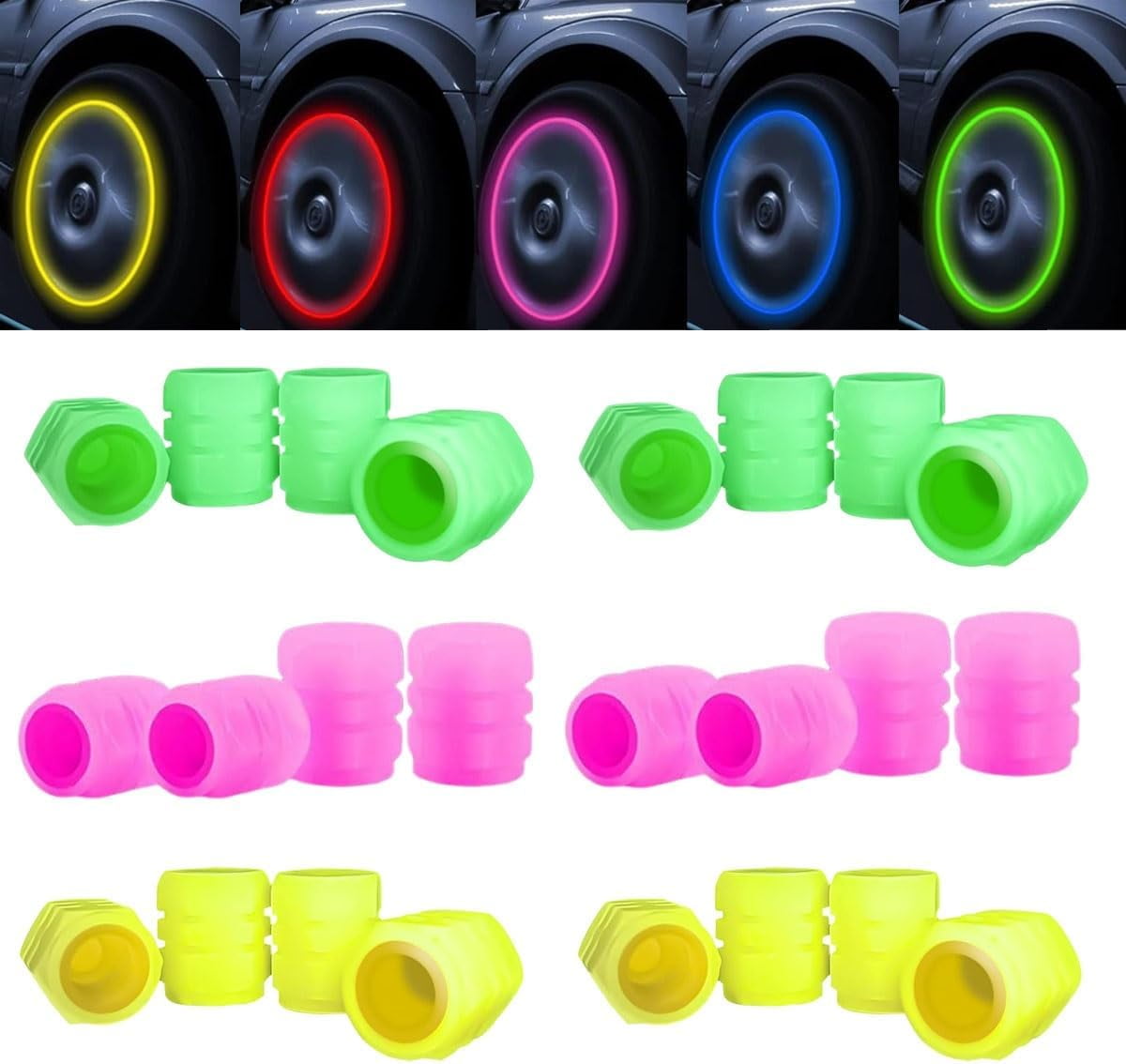 32PCS Fluorescent Glow in The Dark Car Tire Valve Cap Set Durable Luminous Stem Caps Corrosion ...