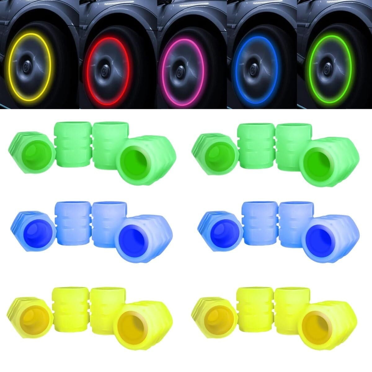 32PCS Fluorescent Glow in The Dark Car Tire Valve Cap Set Durable ...