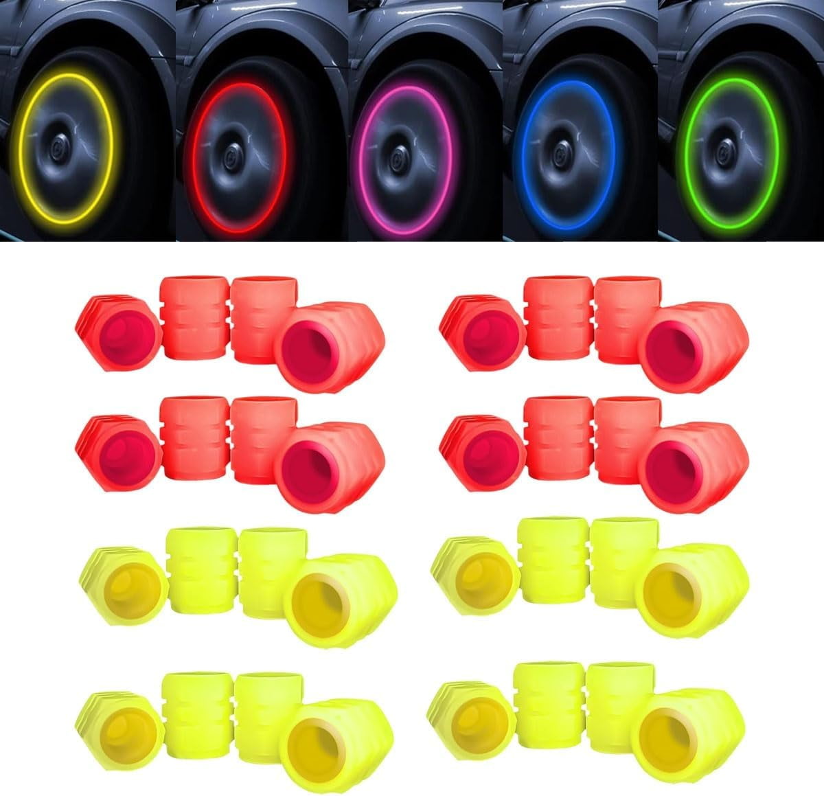 32PCS Fluorescent Glow in The Dark Car Tire Valve Cap Set Durable ...