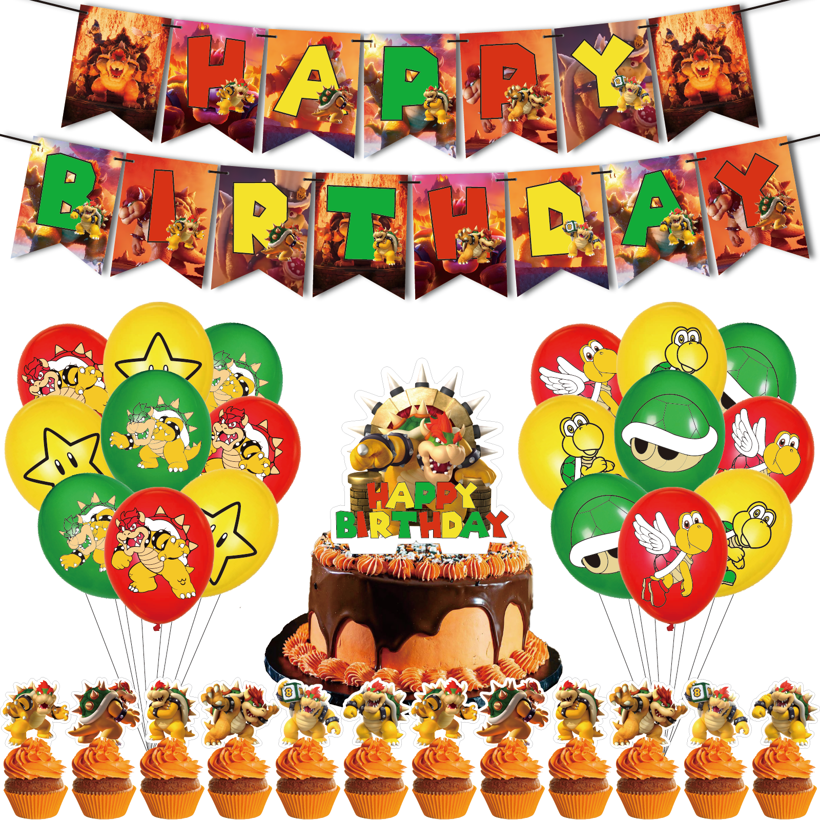 32PCS For Bowser Theme Birthday Party Decorations Set with Banner,Cake ...
