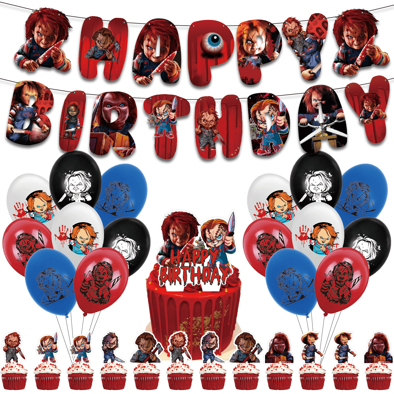 32PCS For Chucky Theme Birthday Party Decorations Set with Banner,Cake ...