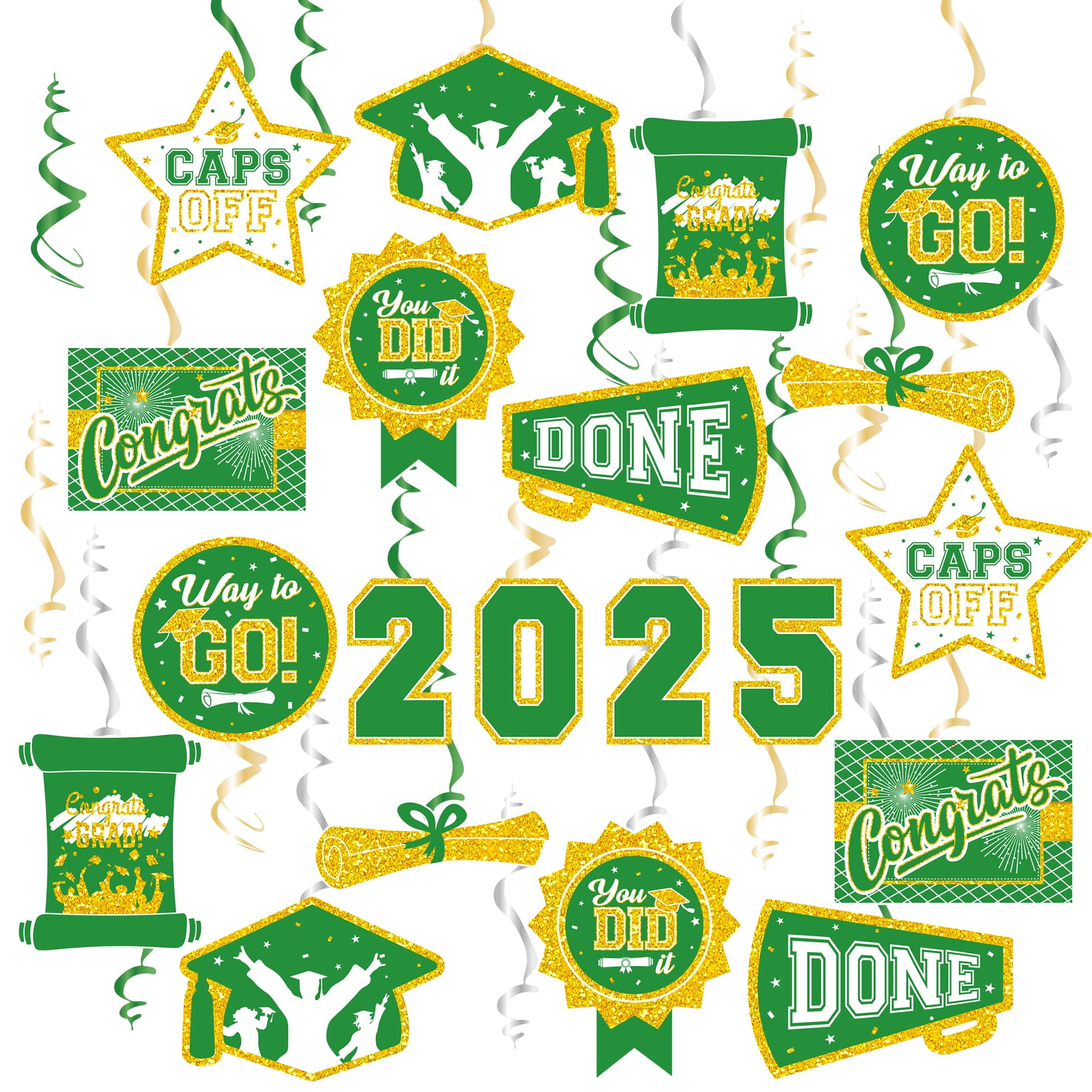 32PCS Green and Gold Graduation Decorations 2025 - NO Class of 2025 ...