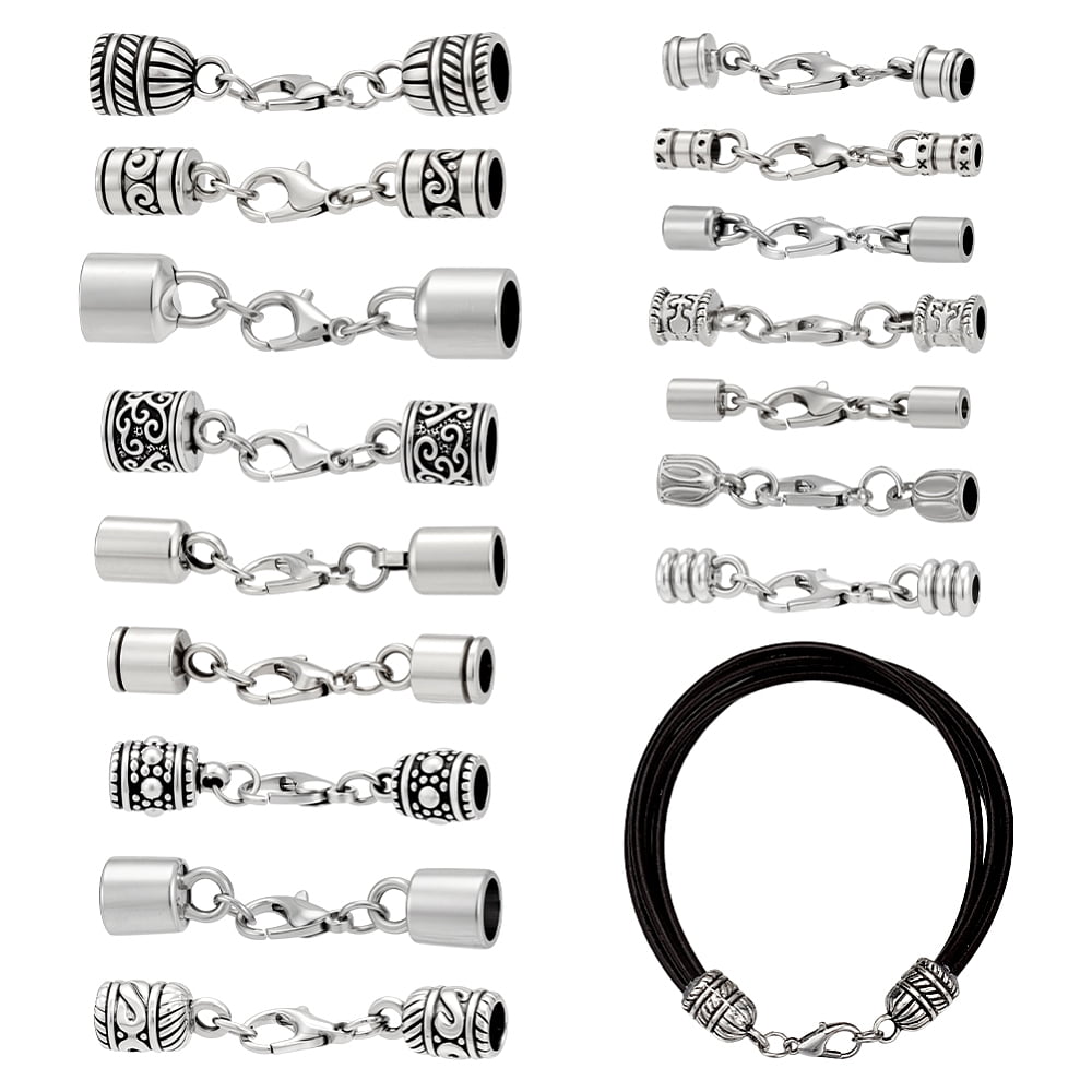 32PCS Leather Cord End Caps 16 Styles Alloy Cord End Caps with Lobster ...
