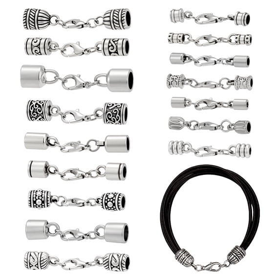 32PCS Leather Cord End Caps 16 Styles Alloy Cord End Caps with Lobster ...