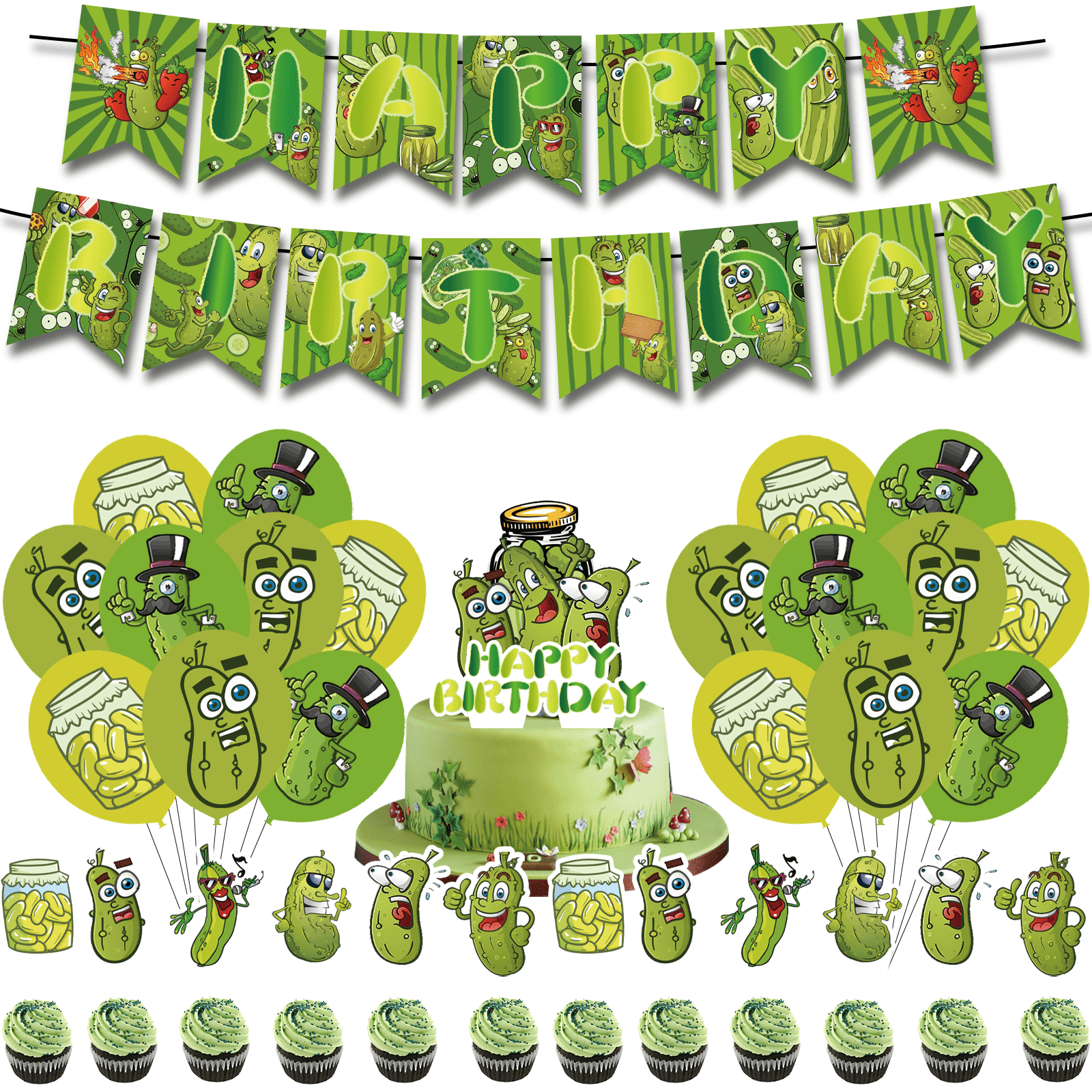 32PCS For Pickle Theme Birthday Party Decorations Set with 18 Balloons ...
