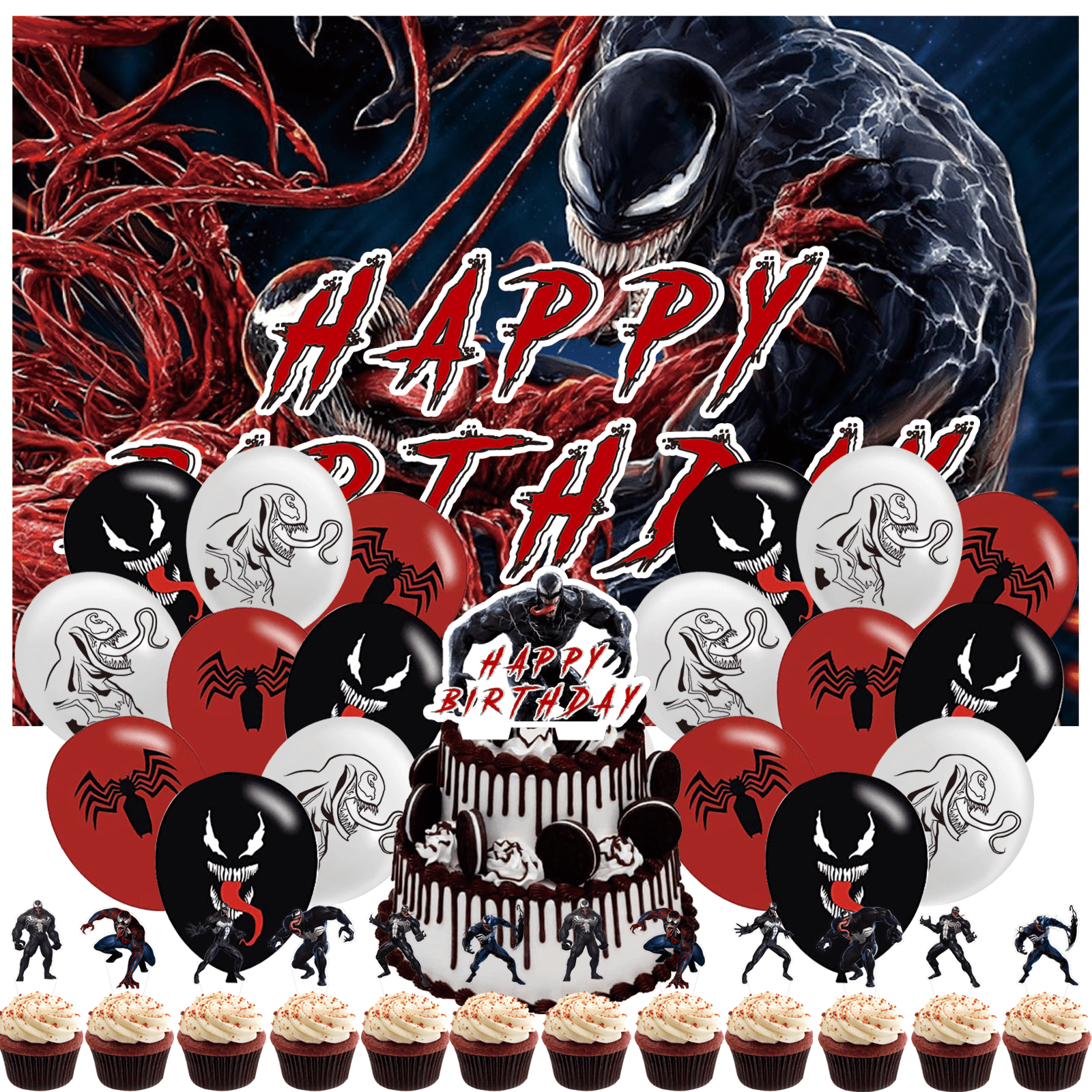 32PCS For Venom Movie Theme Birthday Party Decorations Set,13 Cupcake ...