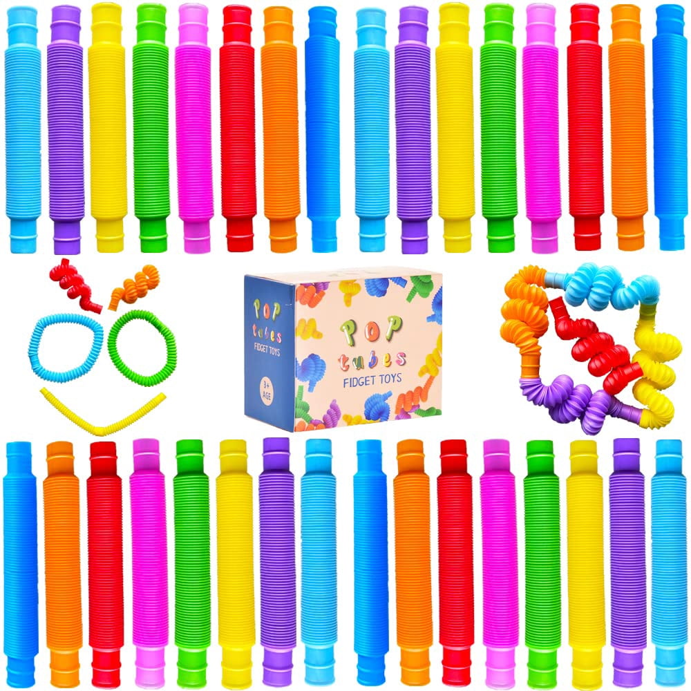 32Pack Pop Tubes, Fidget Tubes for Children and Adult Sensory Fidget ...