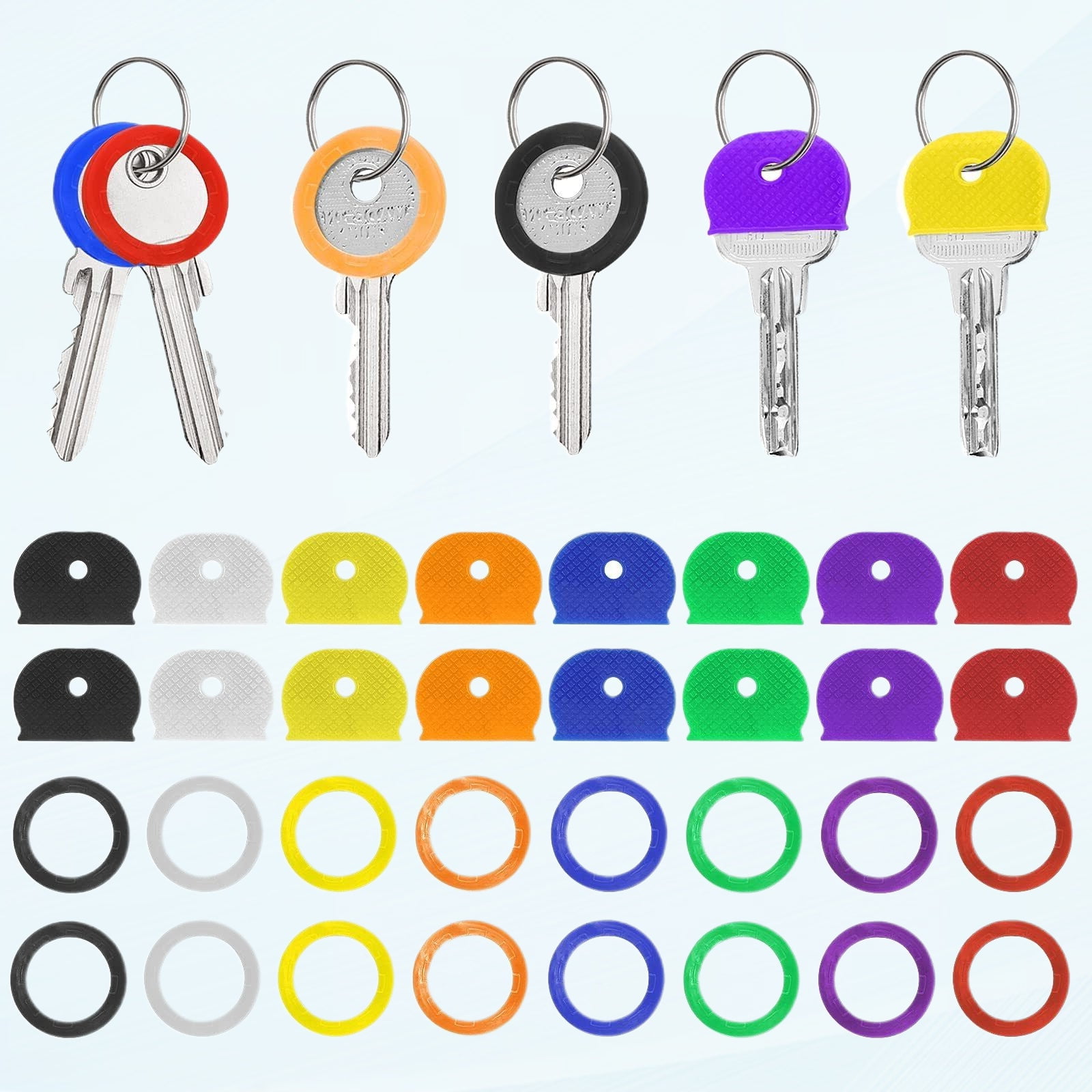 32Pcs 1 Inch Square Colored Caps Key Covers Coding Rings Soft PVC ...