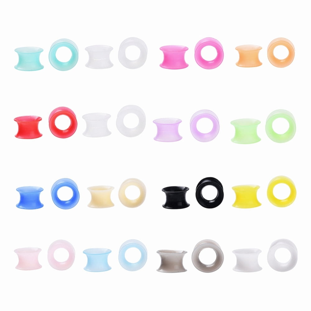 32Pcs 16 Colors Silicone Thin Ear Gauges Flesh Tunnels Plugs Ring Mixed ...
