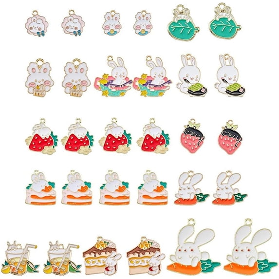 32Pcs 16 Style Easter Alloy Enamel Pendants Rabbit/Cat Charm Mixed ...