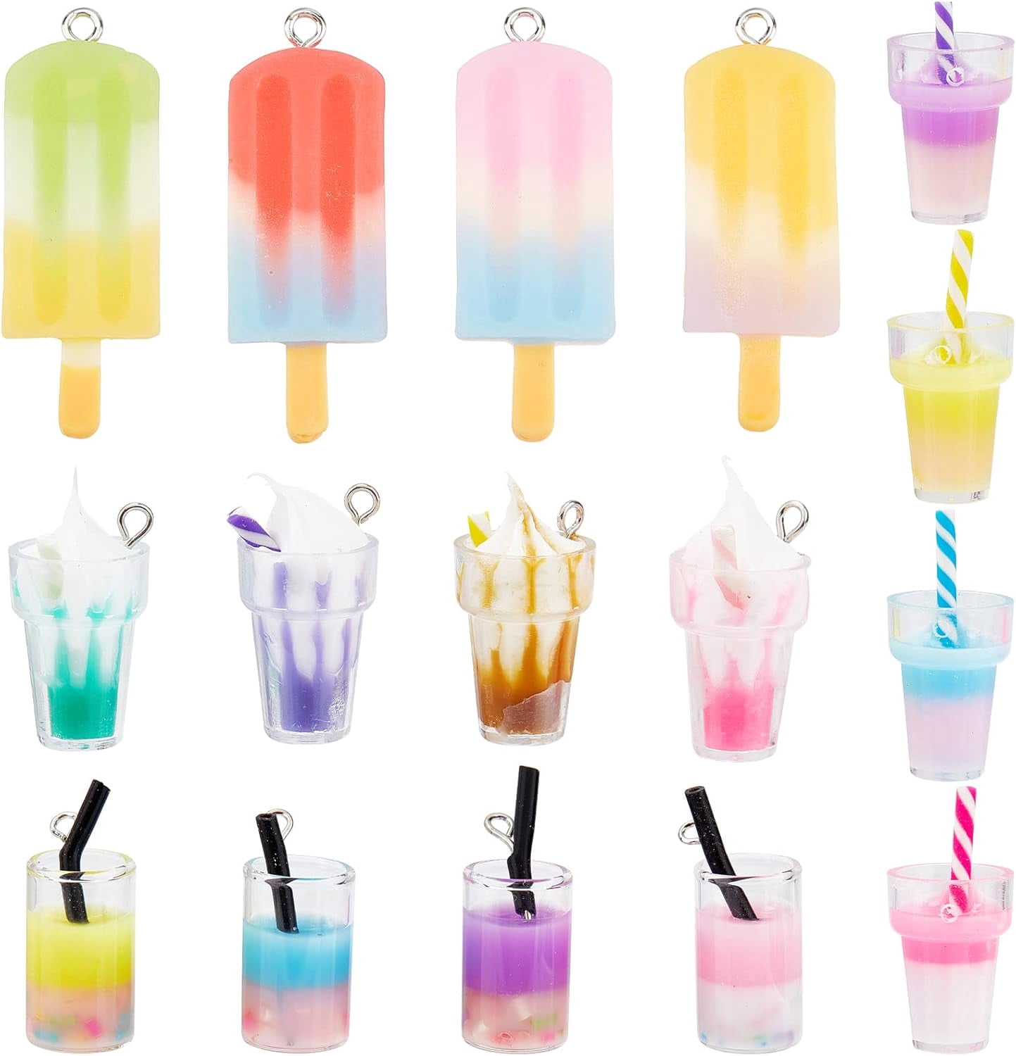 32Pcs 16 Styles Cup Charms Milk Tea Charm Resin Ice Lolly Cream ...