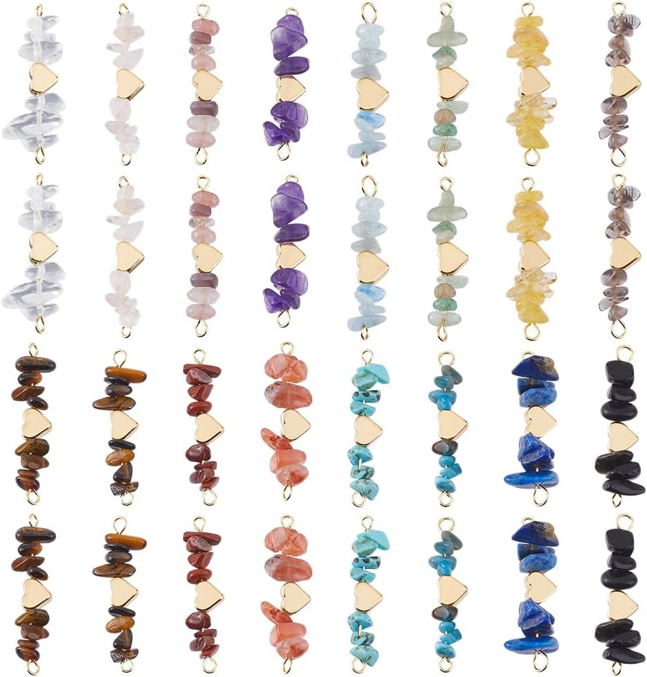 32Pcs 16 Styles Natural Gemstone Link Stone Connector Charms Stone with ...