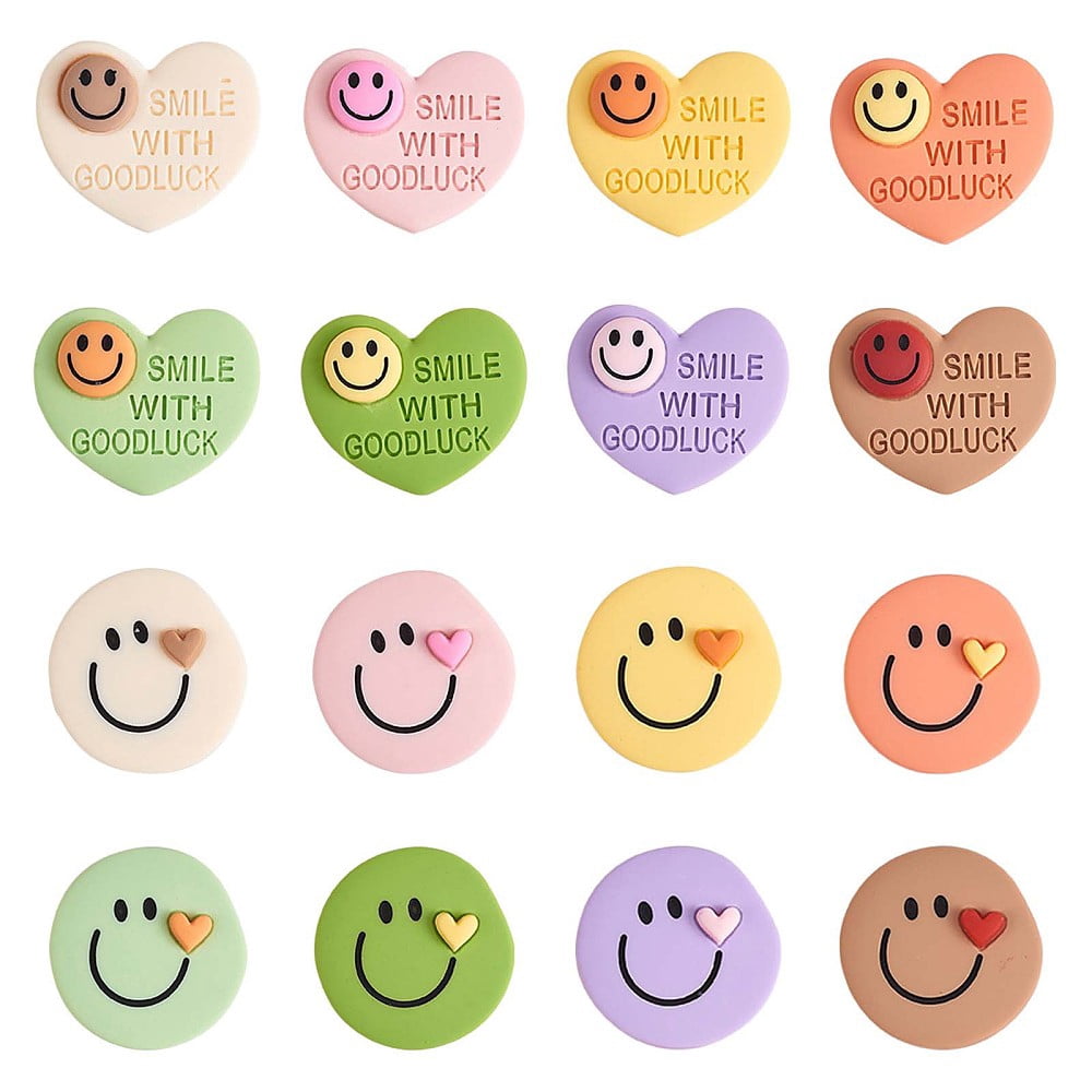 32Pcs 16 Styles Opaque Cute Resin Cabochons Heart & Flat Round with ...