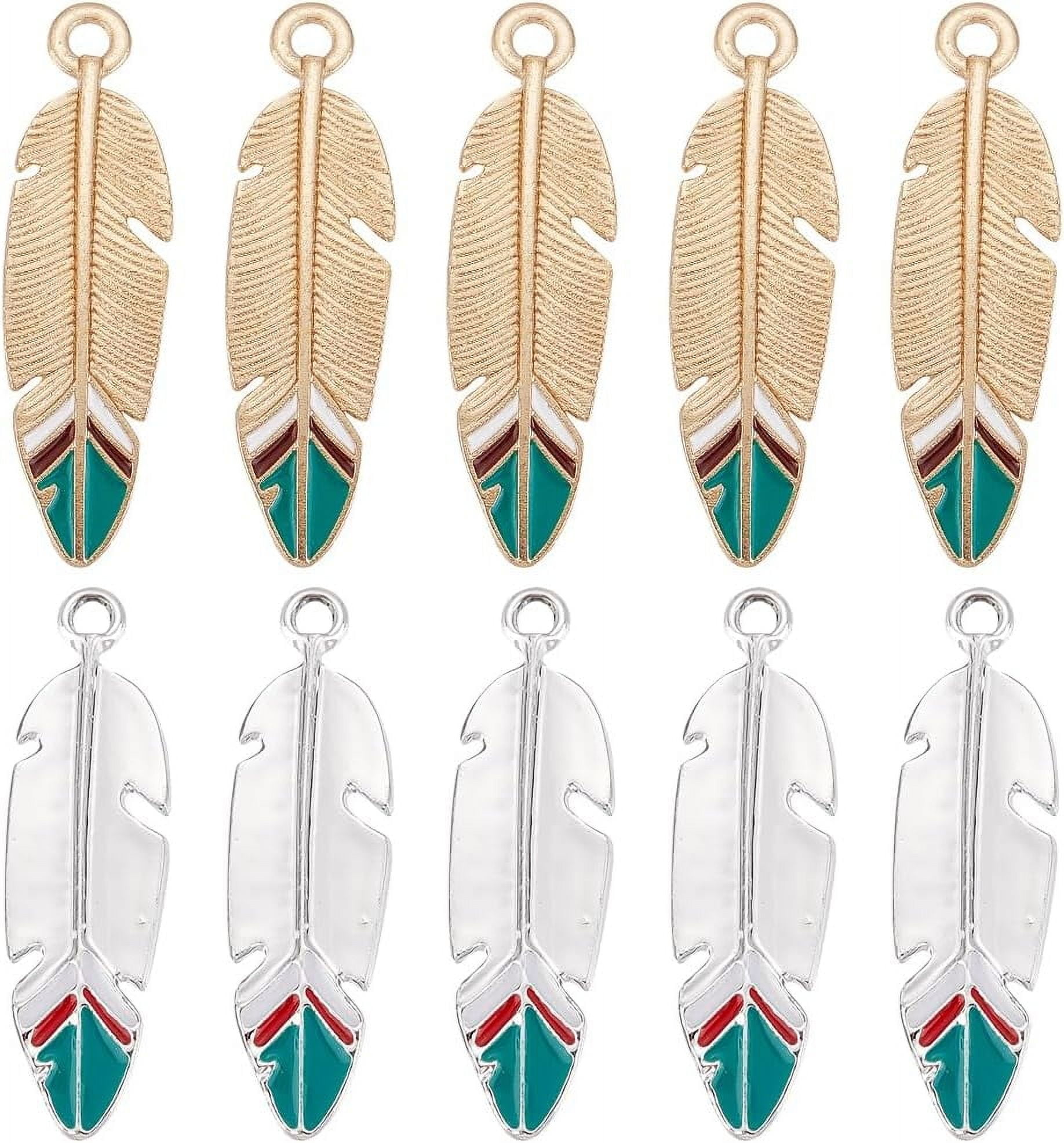 32Pcs 2 Colors Feather Charms Long Feather Charm Golden Feather Bulk ...