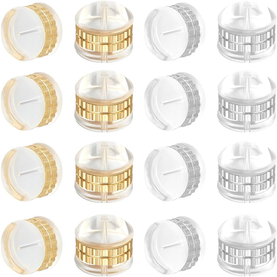32Pcs 2 Colors Silicone Earring Backs 18K Gold Plated 316 Stainless ...