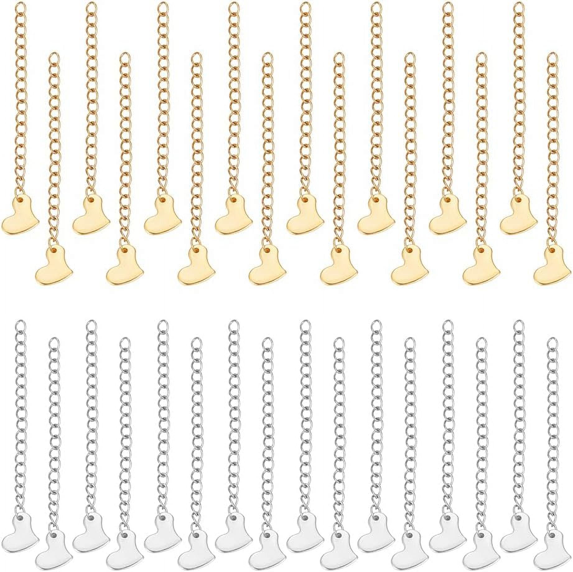 32Pcs 2 Colors Stainless Steel Chain Extender 63mm End Chain with Heart ...