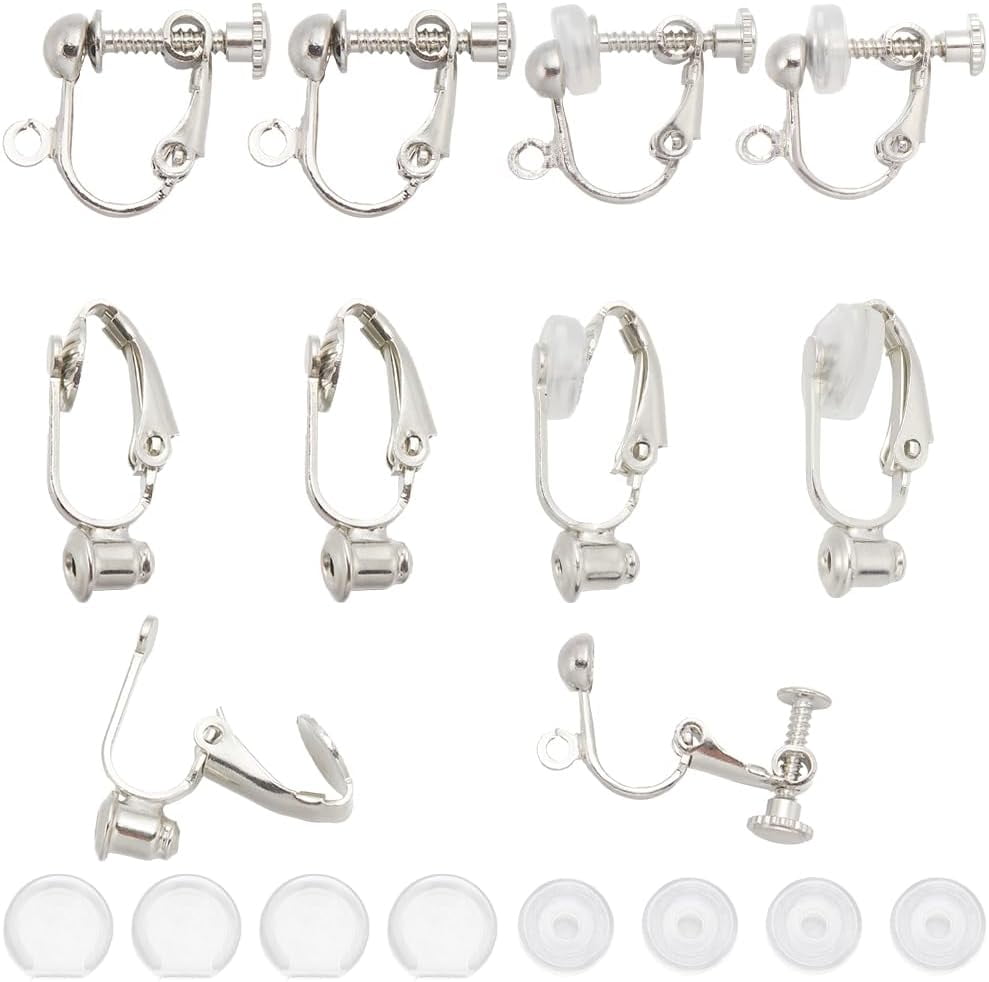 32Pcs 2 Style Brass Clip-on Earring Converters Findings 32Pcs 2 Style ...