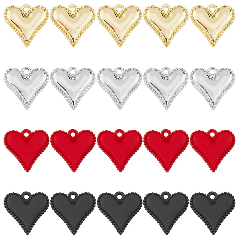 32Pcs 4 Colors Alloy Charms Heart Mixed Color 13.5x13.5x3mm Hole: 1.4mm ...