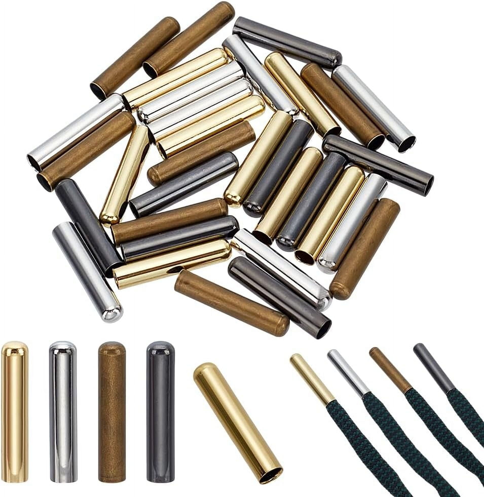 32Pcs 4 Colors Brass Cord Ends End Caps Column Mixed Color 20x4mm Hole ...