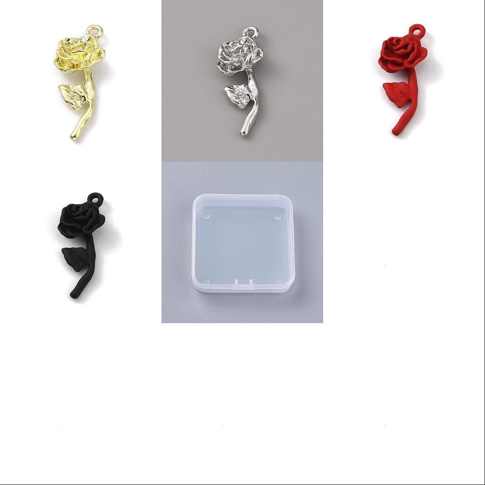 32Pcs 4 Colors Zinc Alloy Rose Shape Pendants Mixed Color 26.5x10x5mm ...