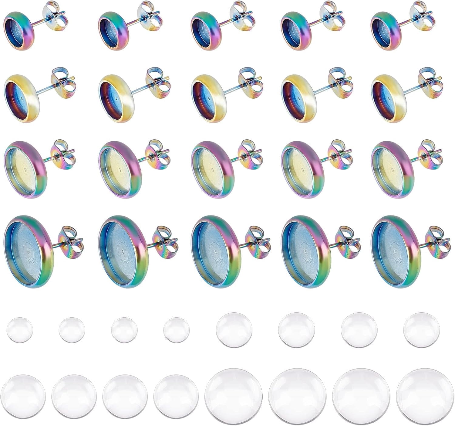 32Pcs 4 Sizes Earring Cabochons Round Earring Making Kits Rainbow Color ...