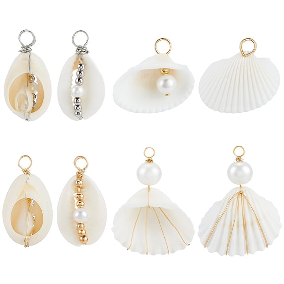 32Pcs 4 Styles Natural Mixed Shell Copper Wire Wrapped Pendants Shell ...