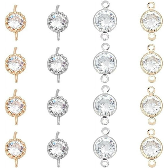 32Pcs 4 Styles Rhinestone Connector Charm Round Charm with Double Loop ...