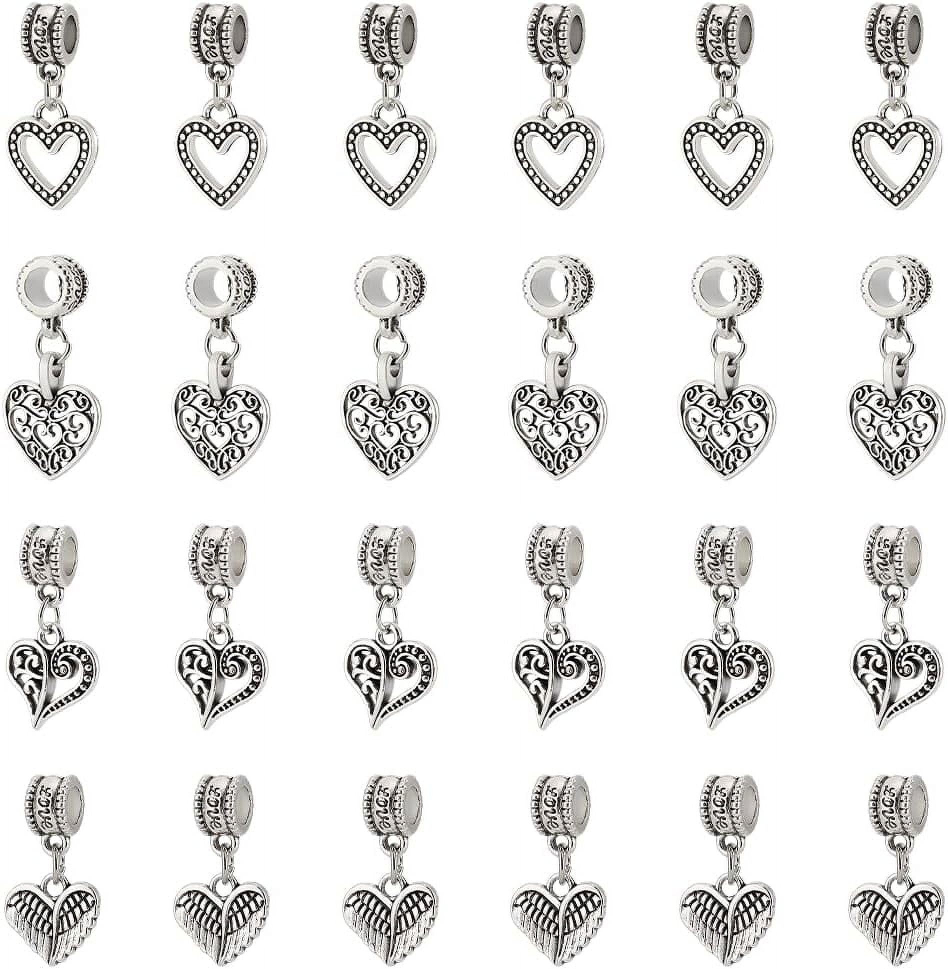 32Pcs 4 Styles Tibetan Style Heart Charms European Dangle Charms Metal ...