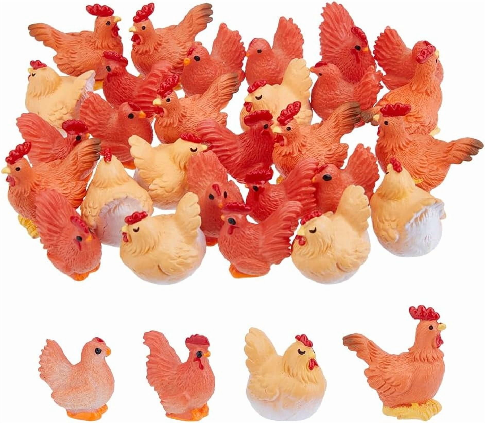 32Pcs 4Styles Mini Chicken Figurines Resin 3D Hen Rooster Ornaments ...