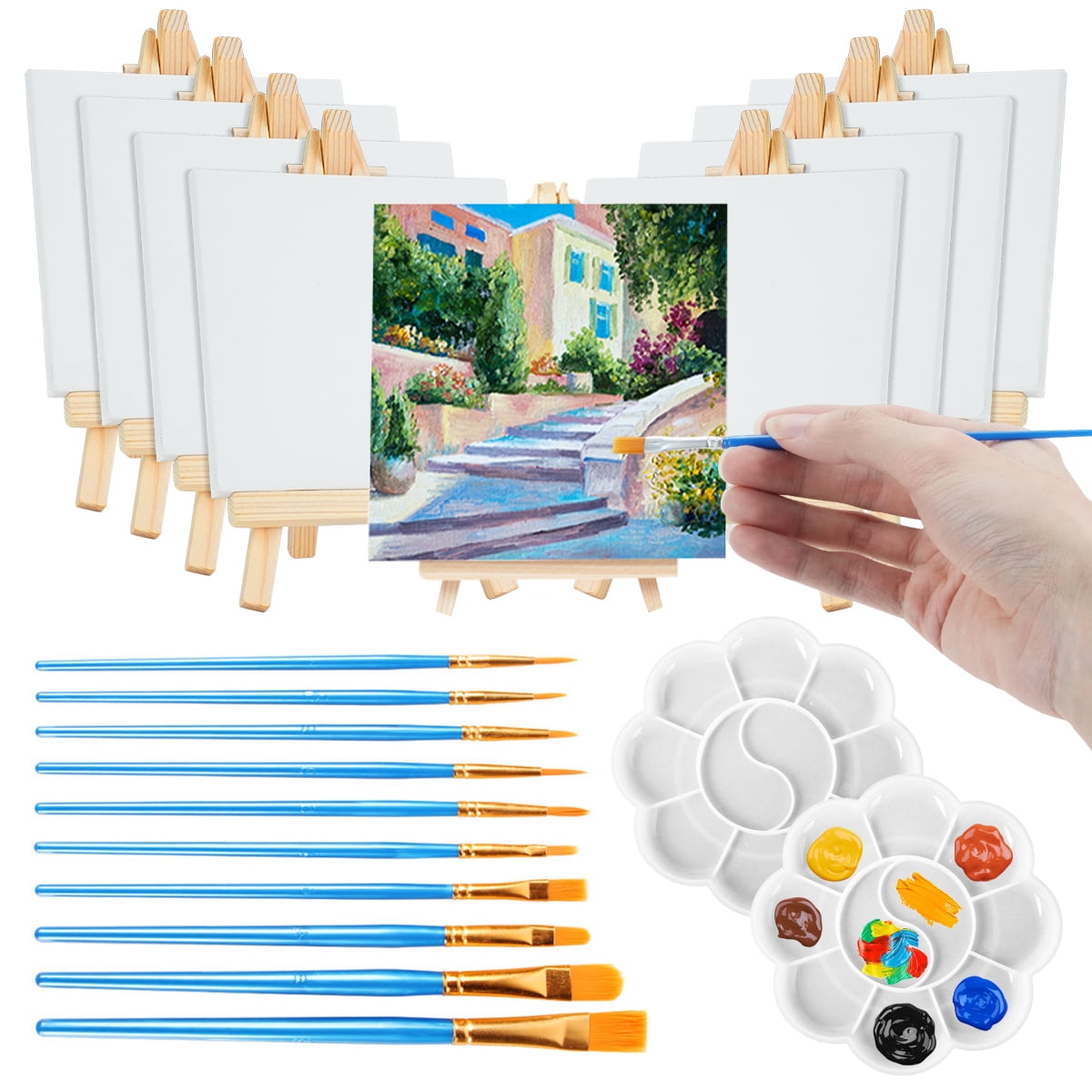32Pcs 4x4 inch Mini Canvas and Easel Set, Mini Canvases for Painting ...