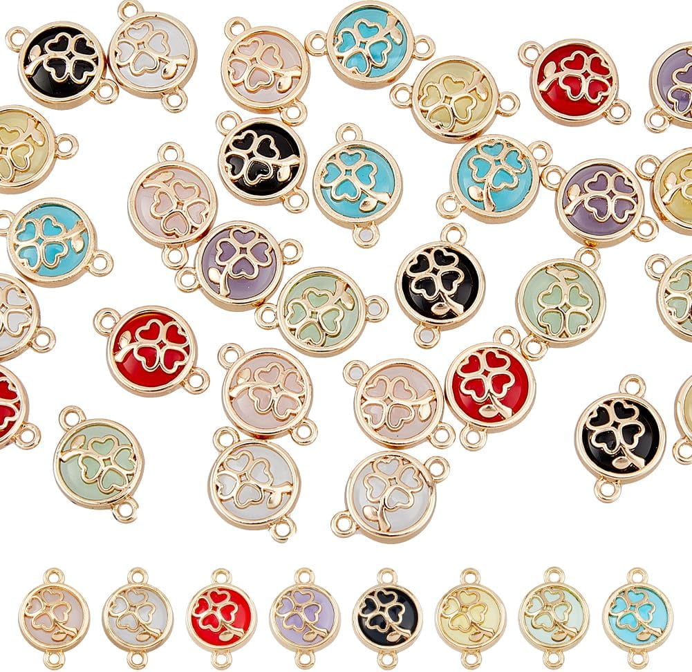 32Pcs 8 Colors Flat Round Links Charms with Clover Chakra Glass Link ...