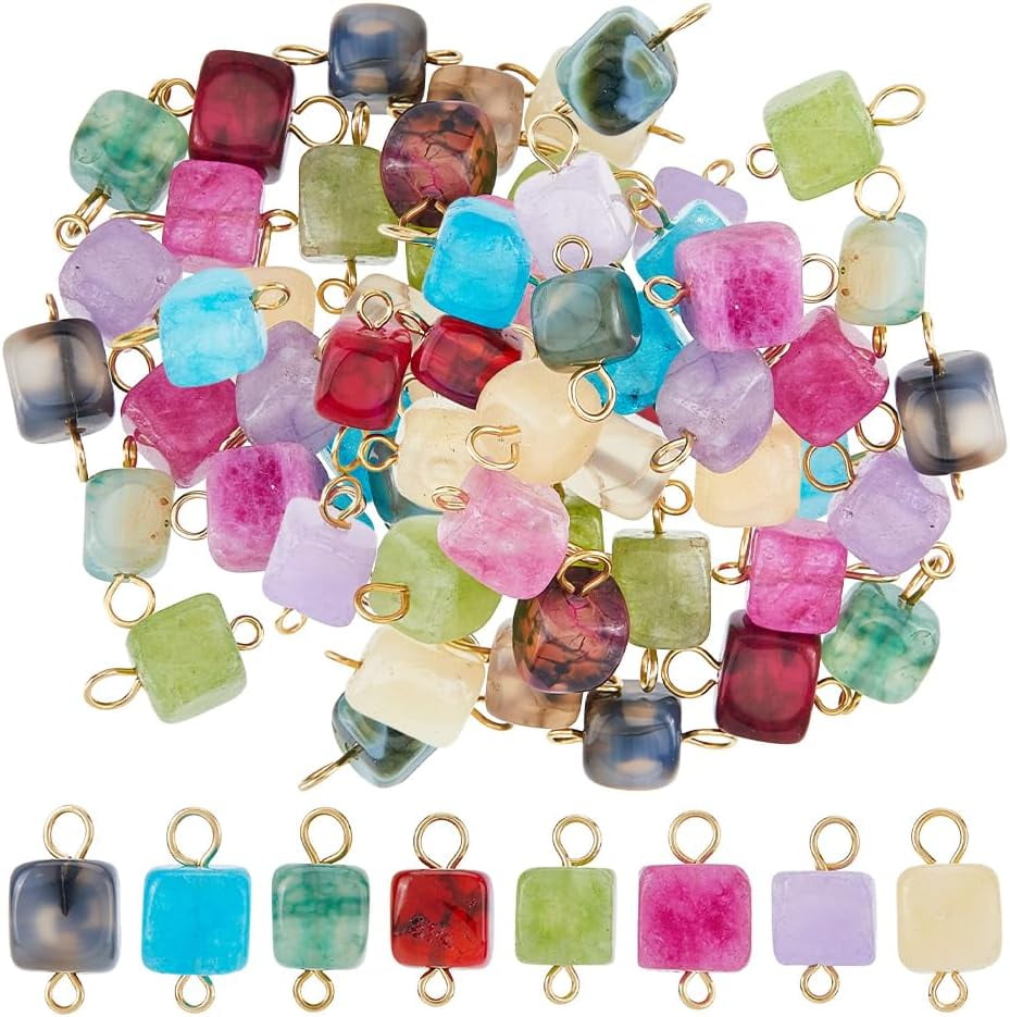 32Pcs 8 Colors Natural Gemstone Connector Charms Cube Beads Charms ...