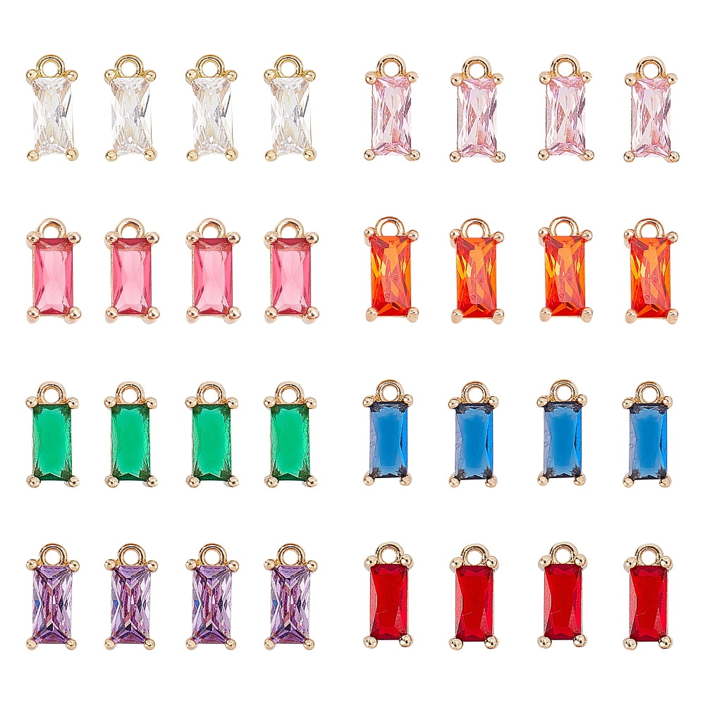 32Pcs 8 Colors Transparent Glass Charms with Brass Findings Faceted ...