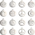 32Pcs 8 Style 304 Stainless Steel Charms Flat Round Stainless Steel ...